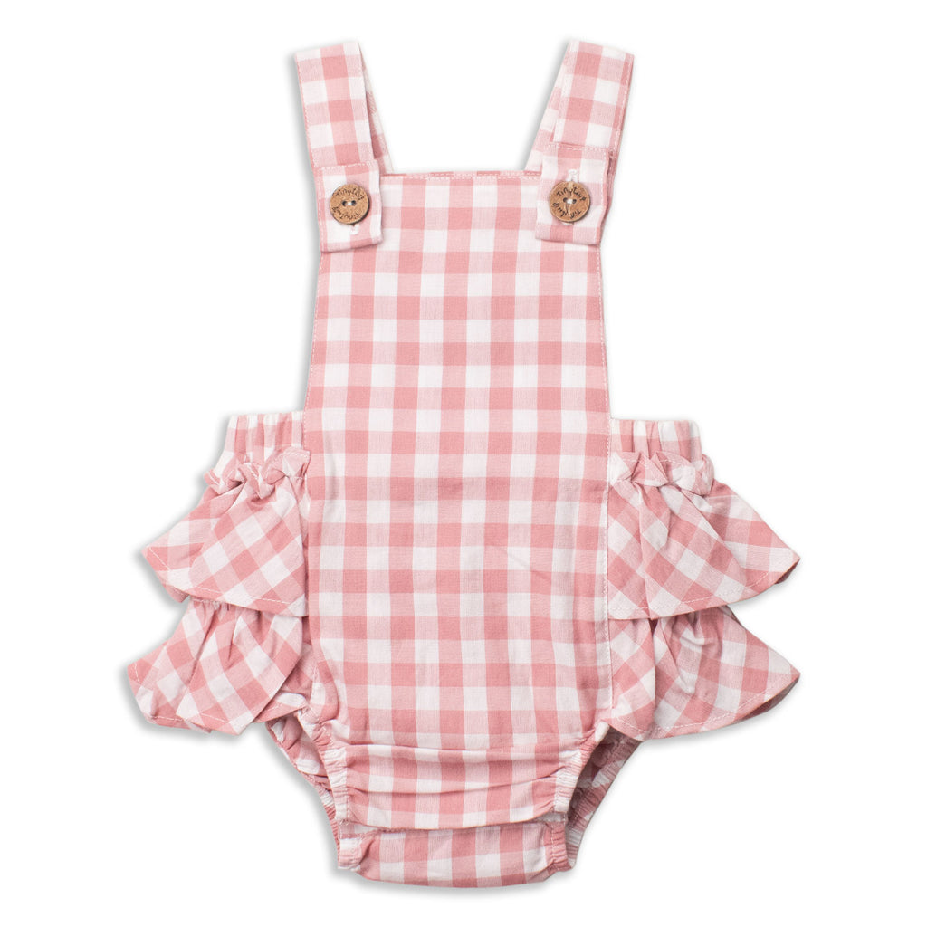 Tiny twig frill romper set in lotus gingham – Kids of Eltham